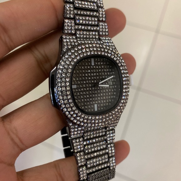 Accessories | Mens Silver Black Sparkle Watch | Poshmark